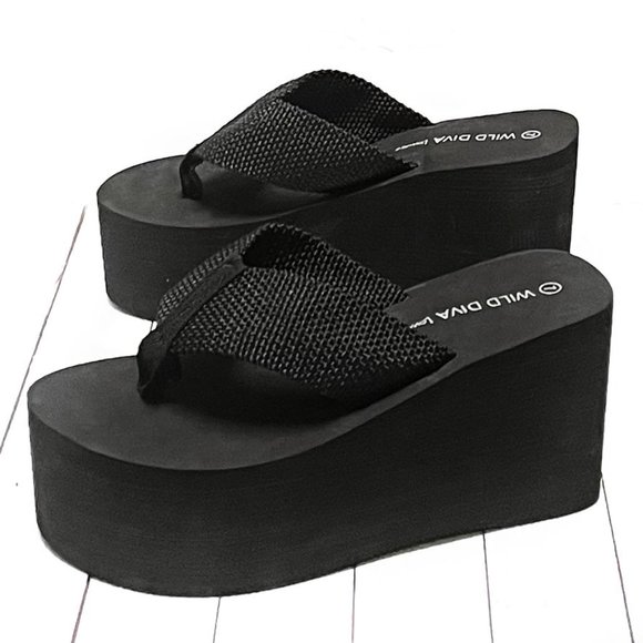 Shoes | Restocked Black Foam Platform Wedge Flip Flop Sandals | Poshmark